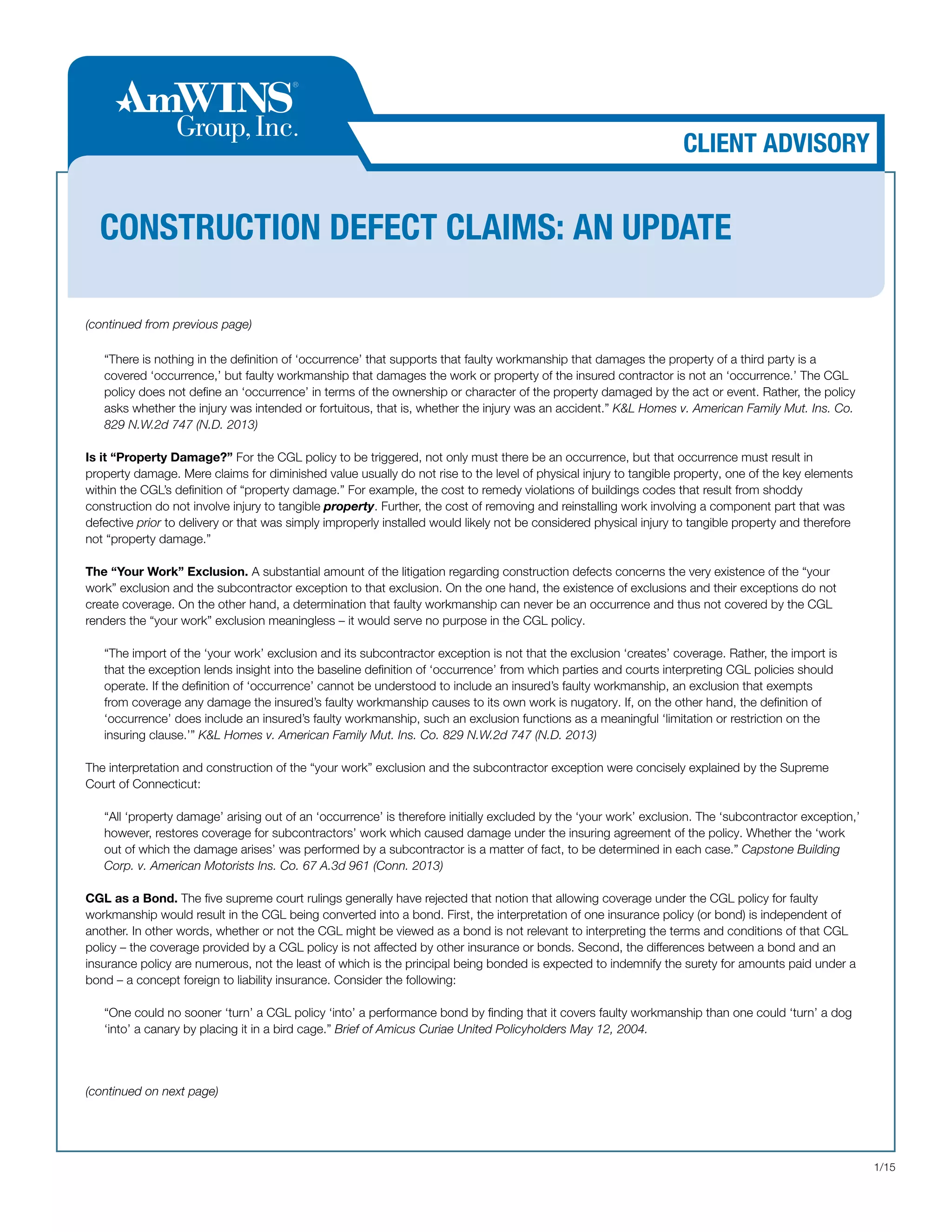 Construction Defect Claims: Update | PDF
