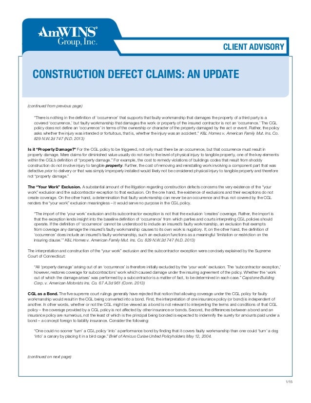 Construction Defect Claims: Update