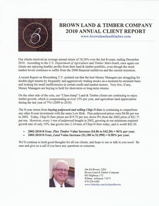 Brown Land & Timber Company 2010 Annual Client Report | PDF
