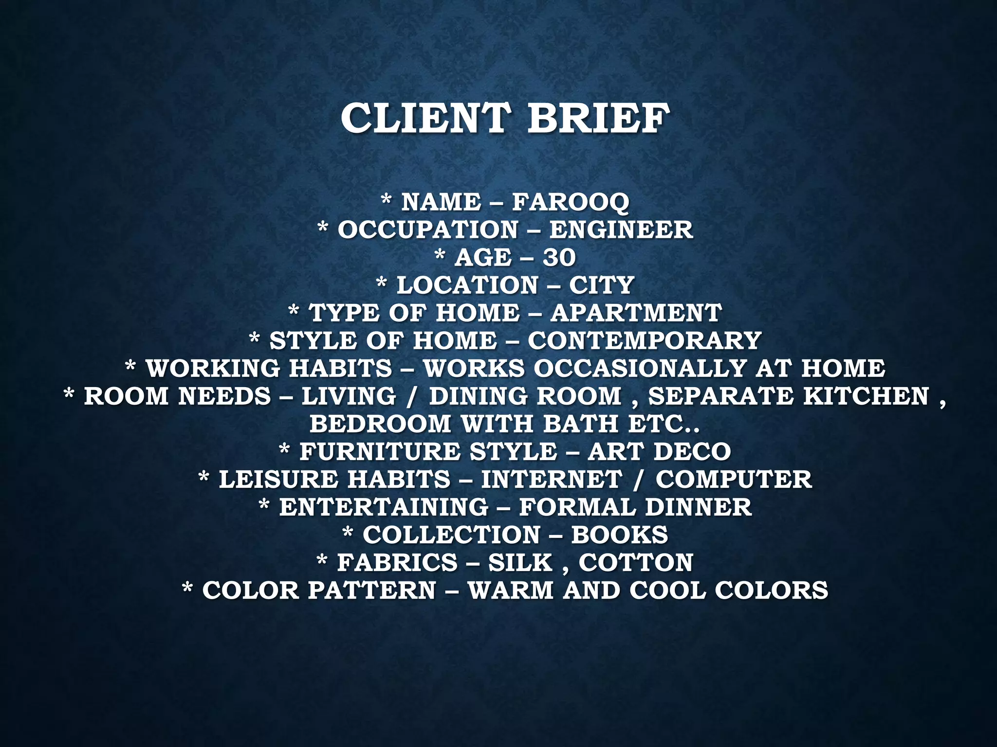 Client Brief OF INTERIOR DESIGNER | PDF