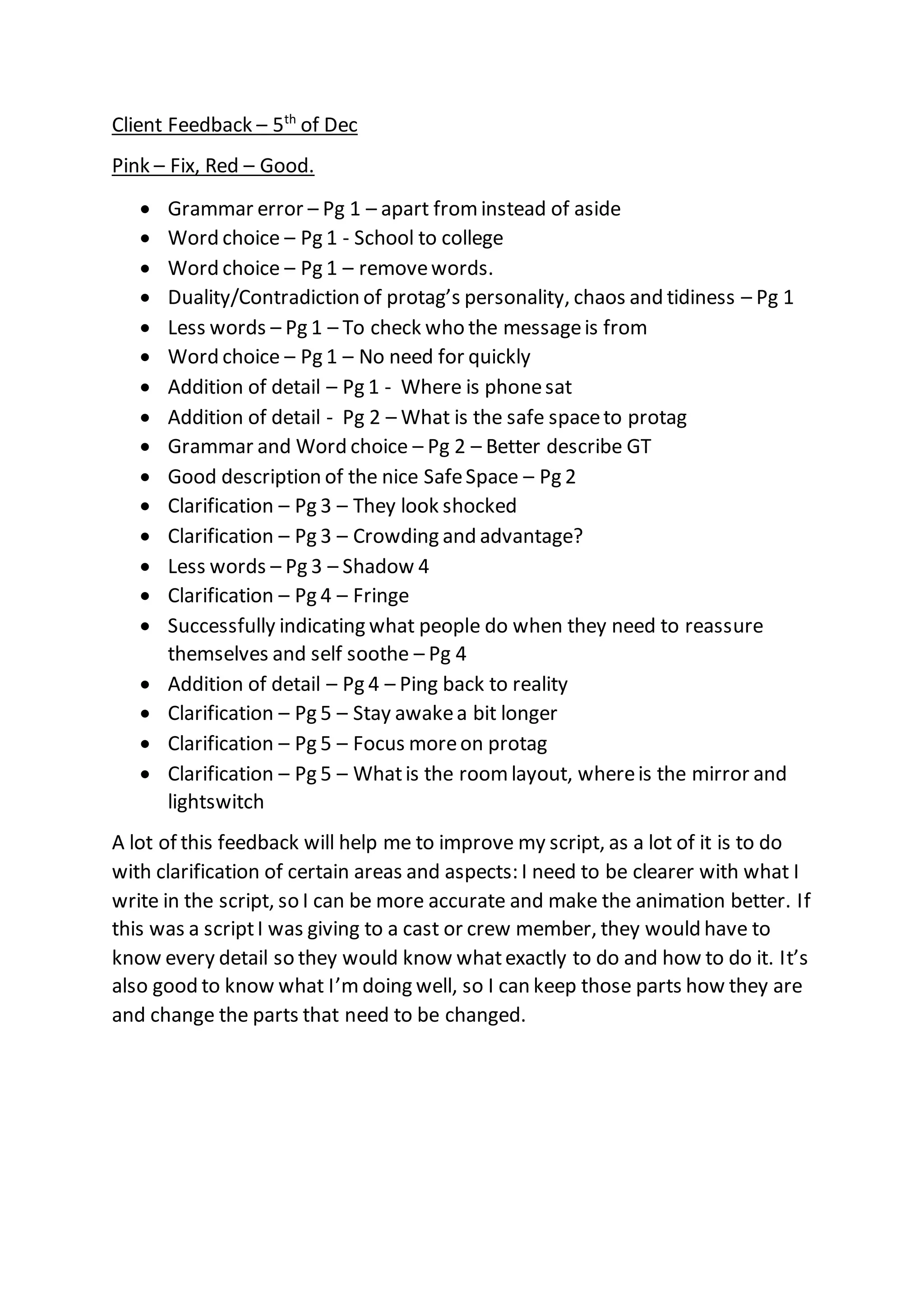 Client feedback x3 | DOCX