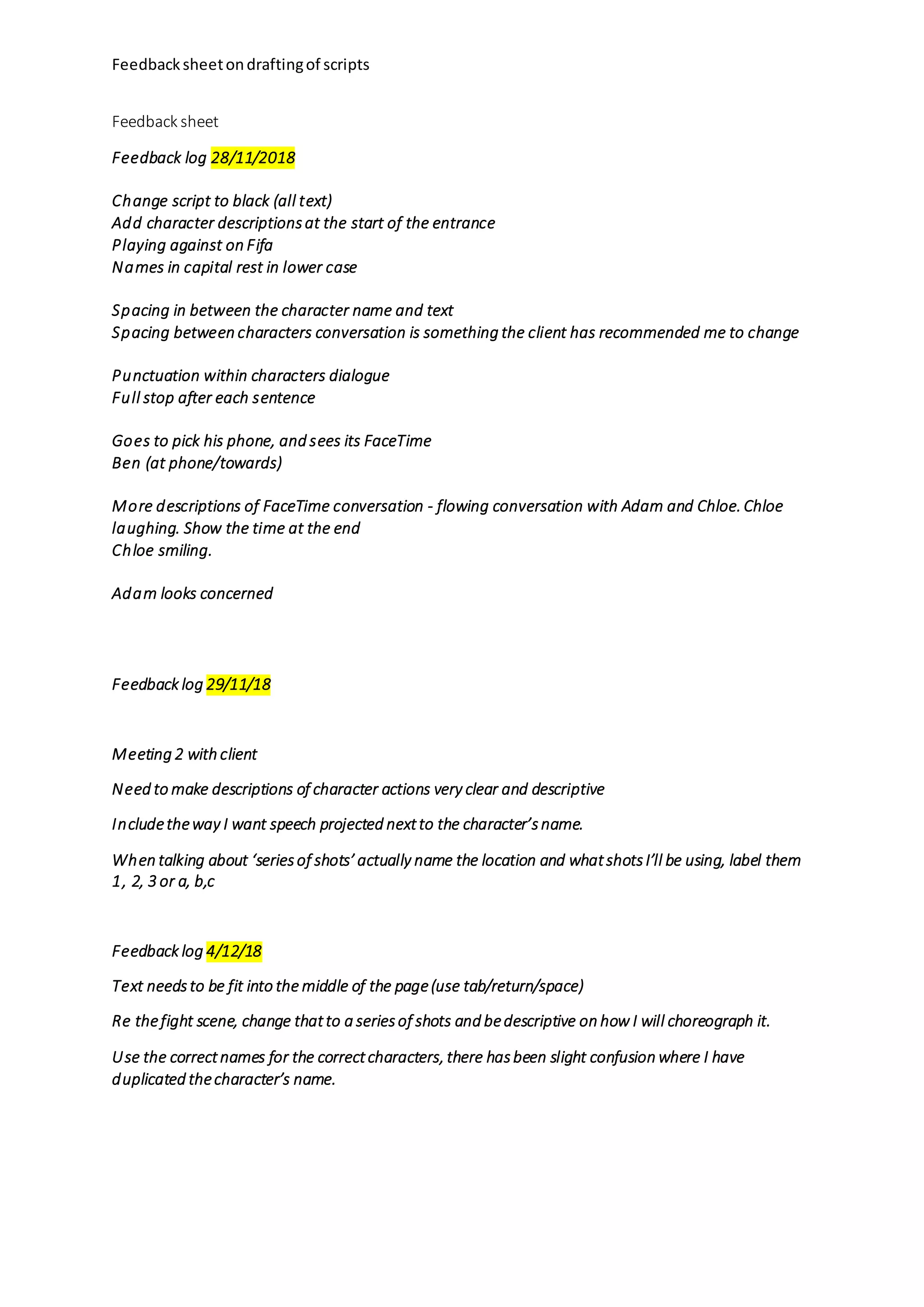 CLIENT FEEDBACK LOG | DOCX