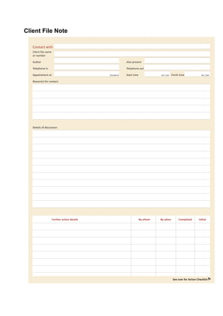 Client file note and action list