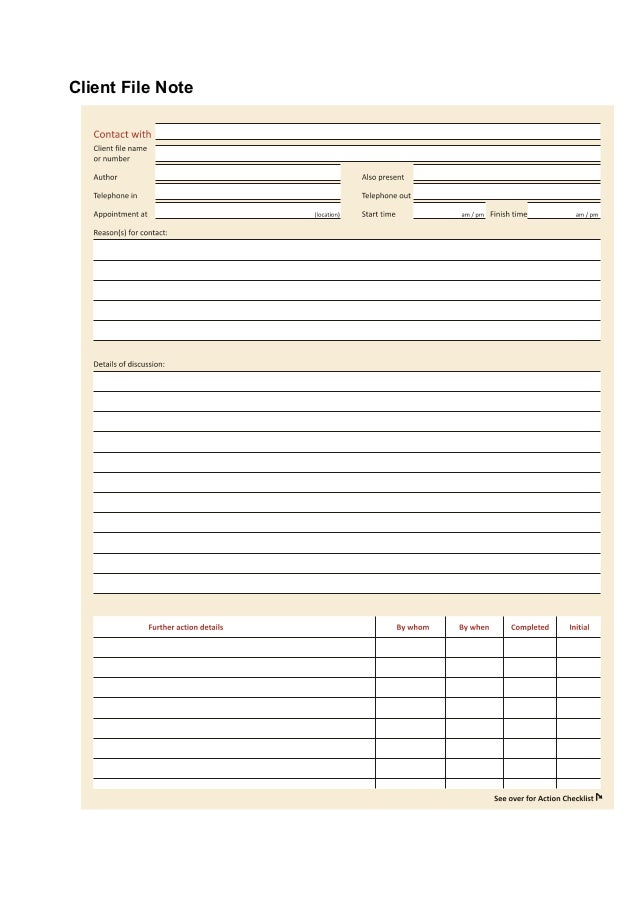 Client file note and action list