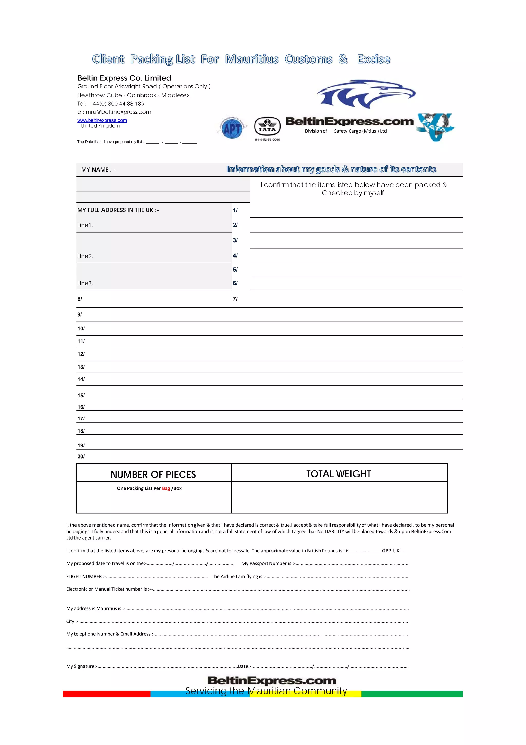 Client packing list for Mauritius.pl2007 | PDF