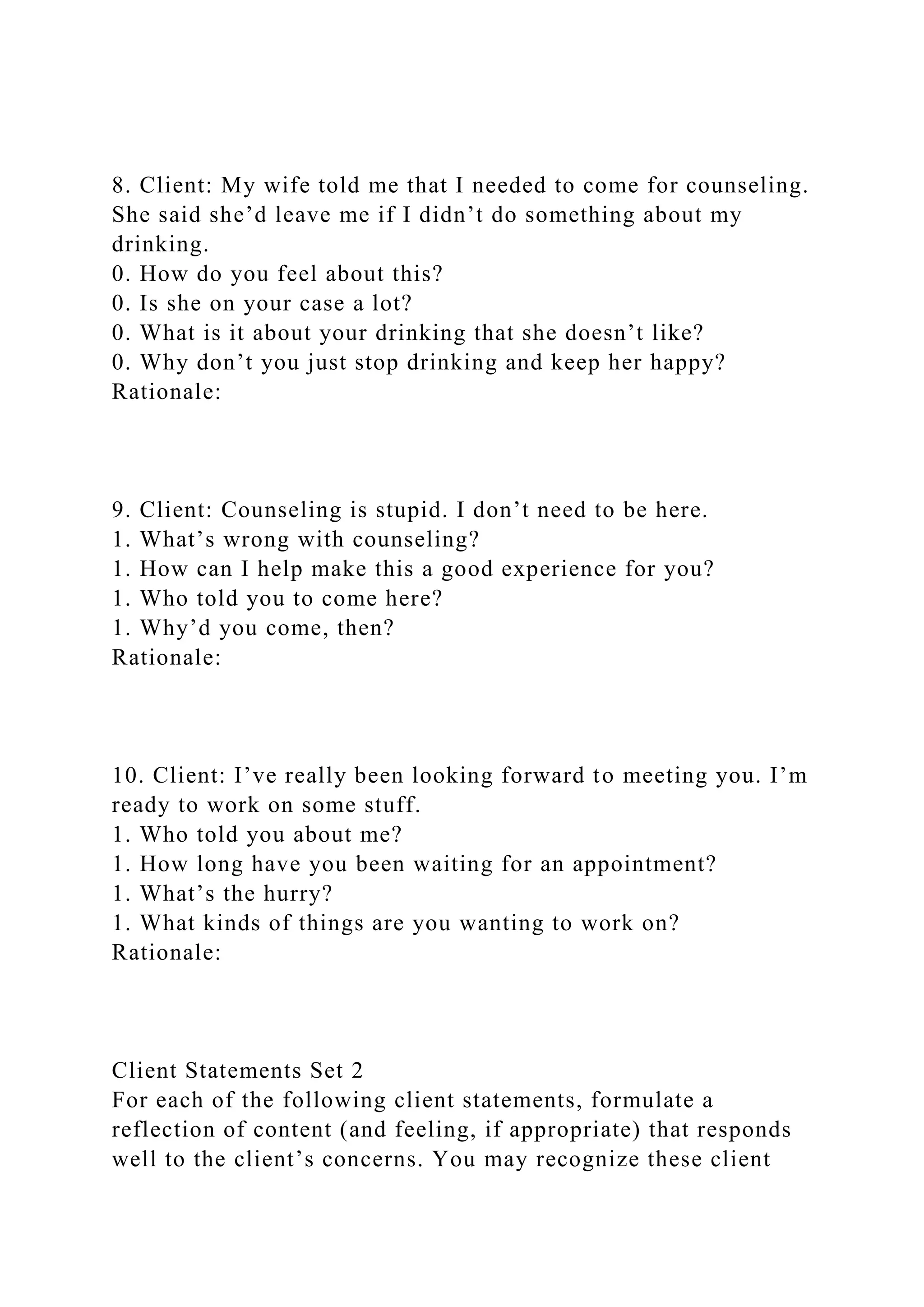 Client Statements Set 11. Client I can’t believe it. I’ve been .docx