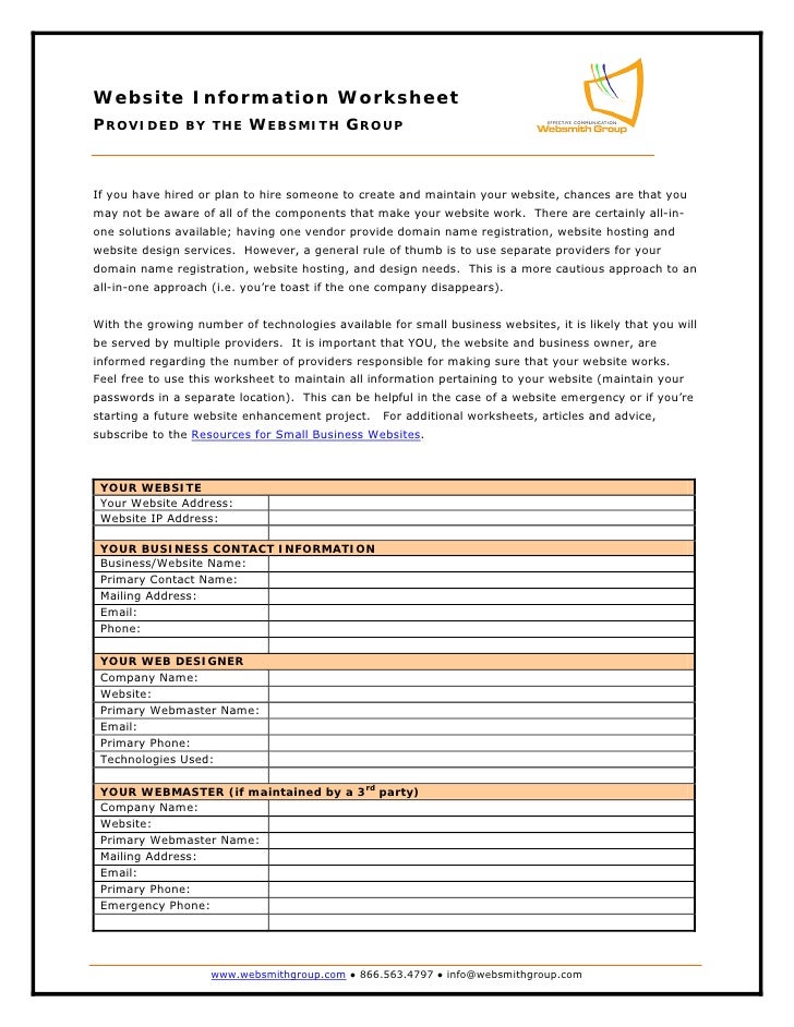 Website Information Worksheet