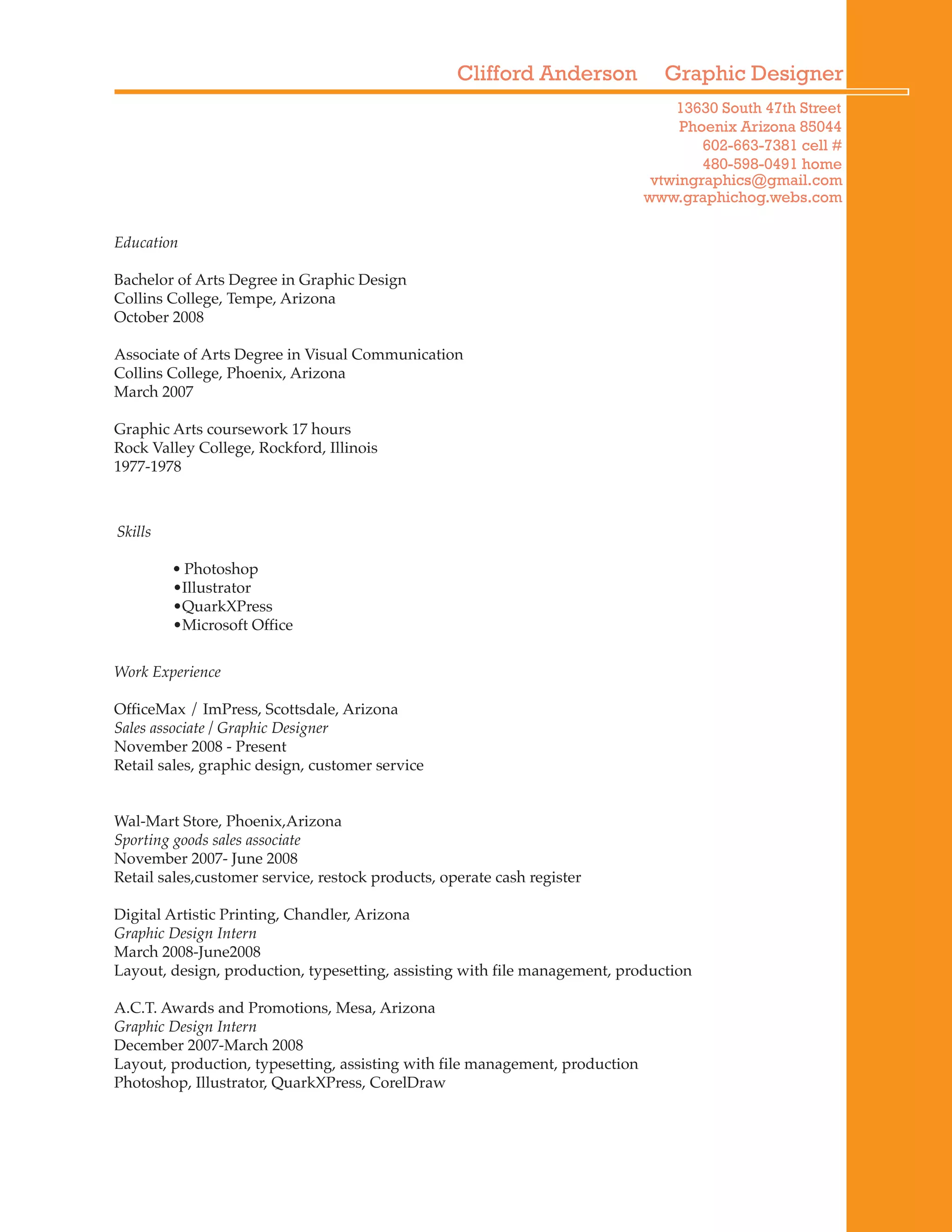 Cliff Anderson Design Resume | PDF