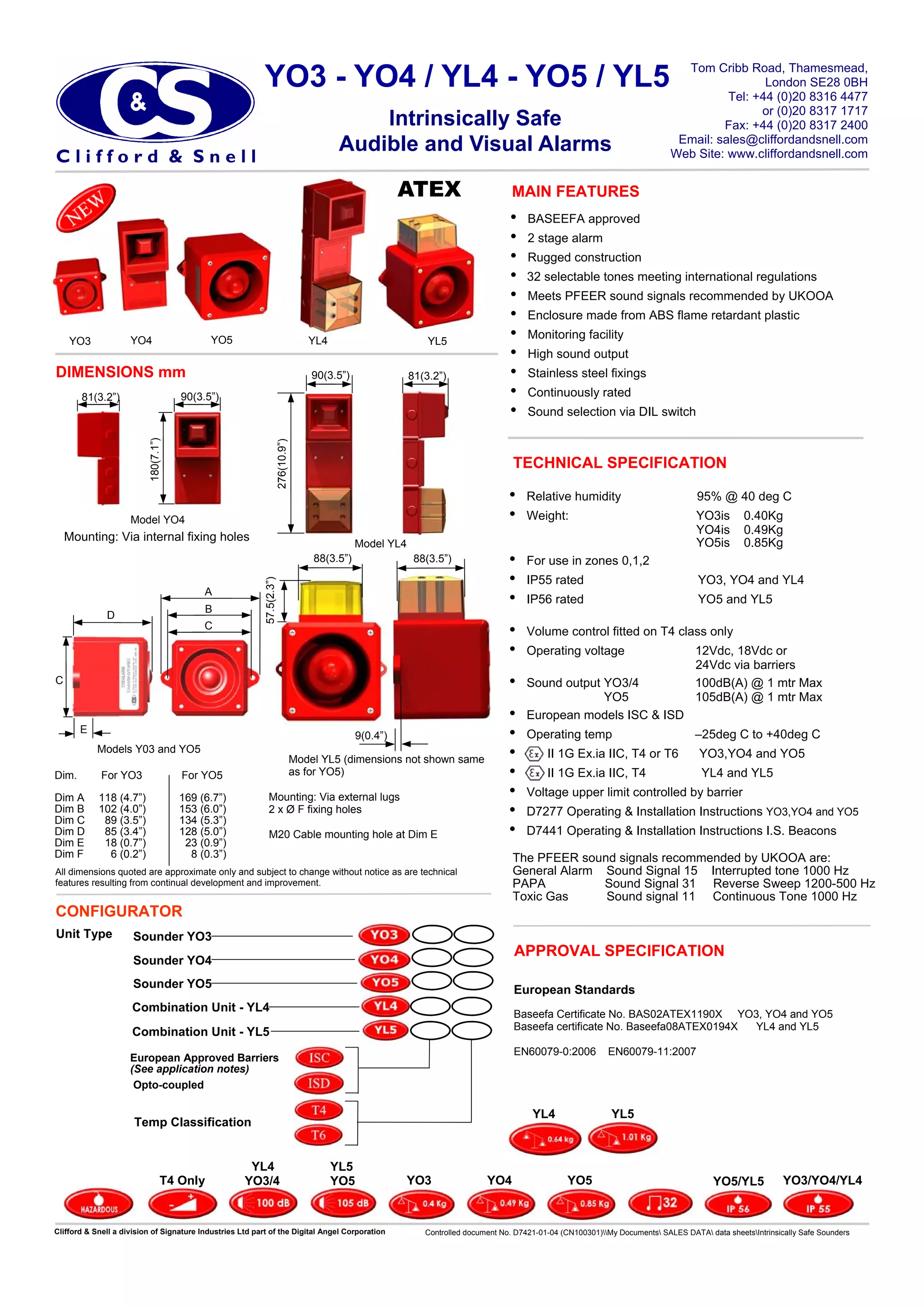 Clifford & Snell - YL4 Sounder - Hazardous Area (ATEX) Zone 1 & Zone 2 ...