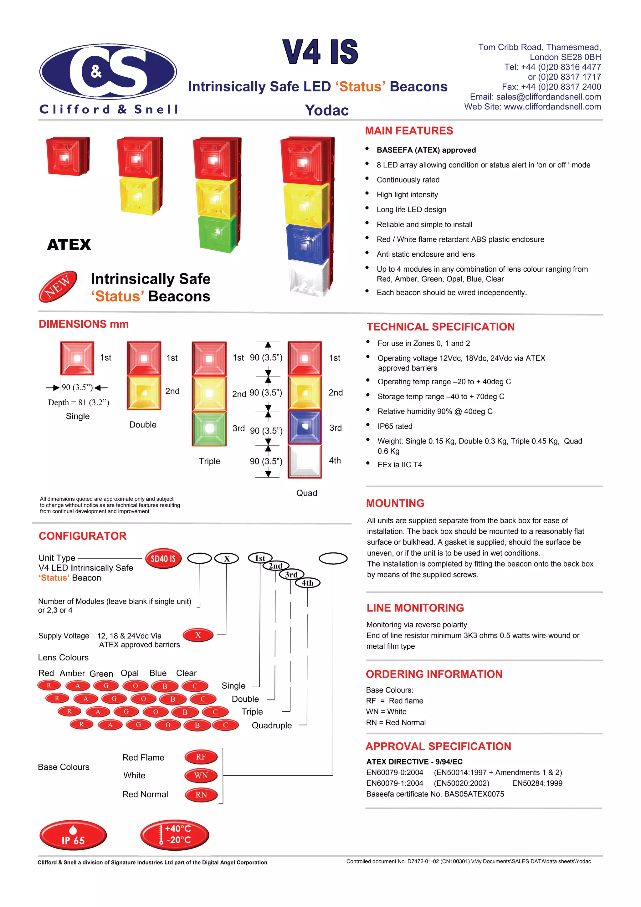 Clifford & Snell - Yodac V4 Beacon, Hazardous Area ATEX Zone 1 & 2 ...