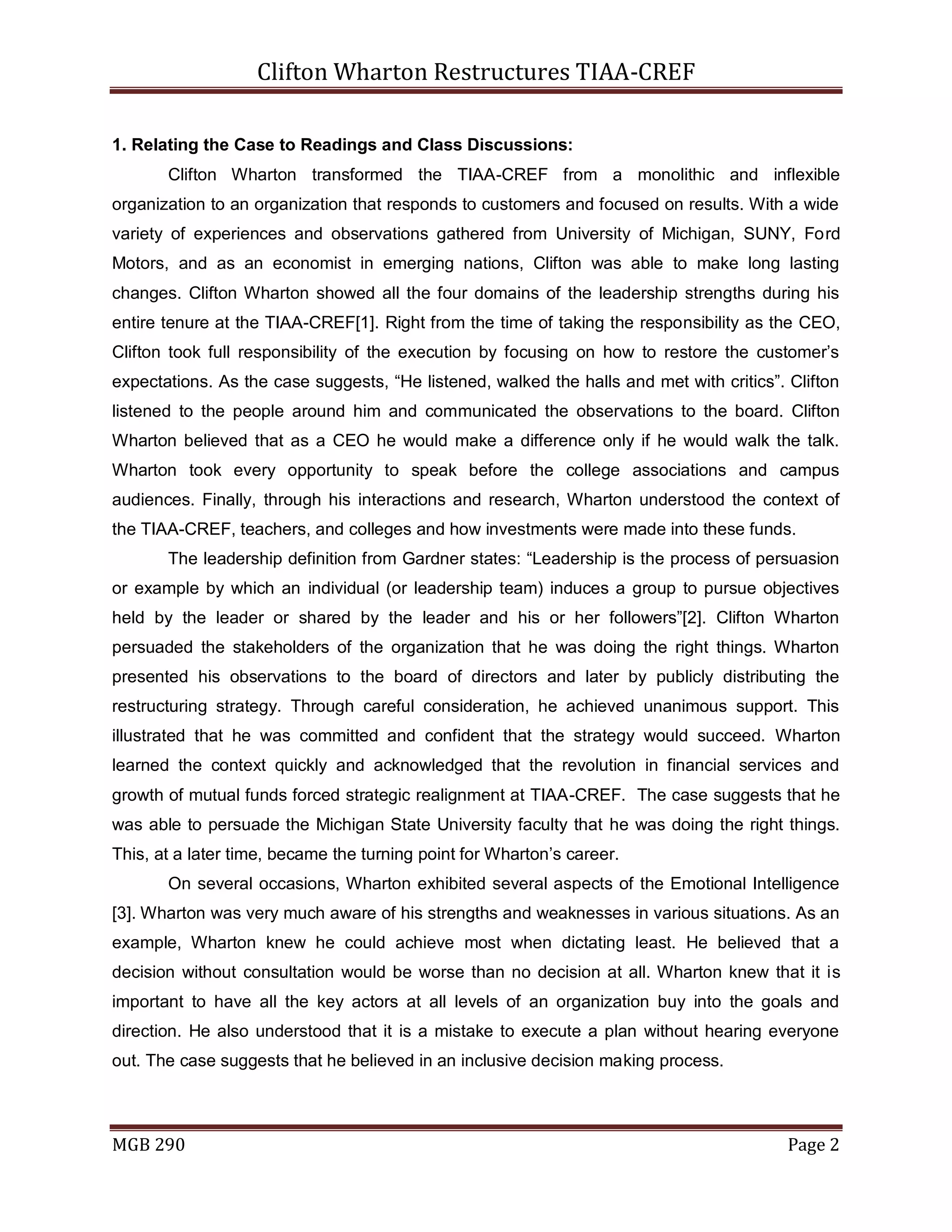 Clifton Wharton Case Study | PDF