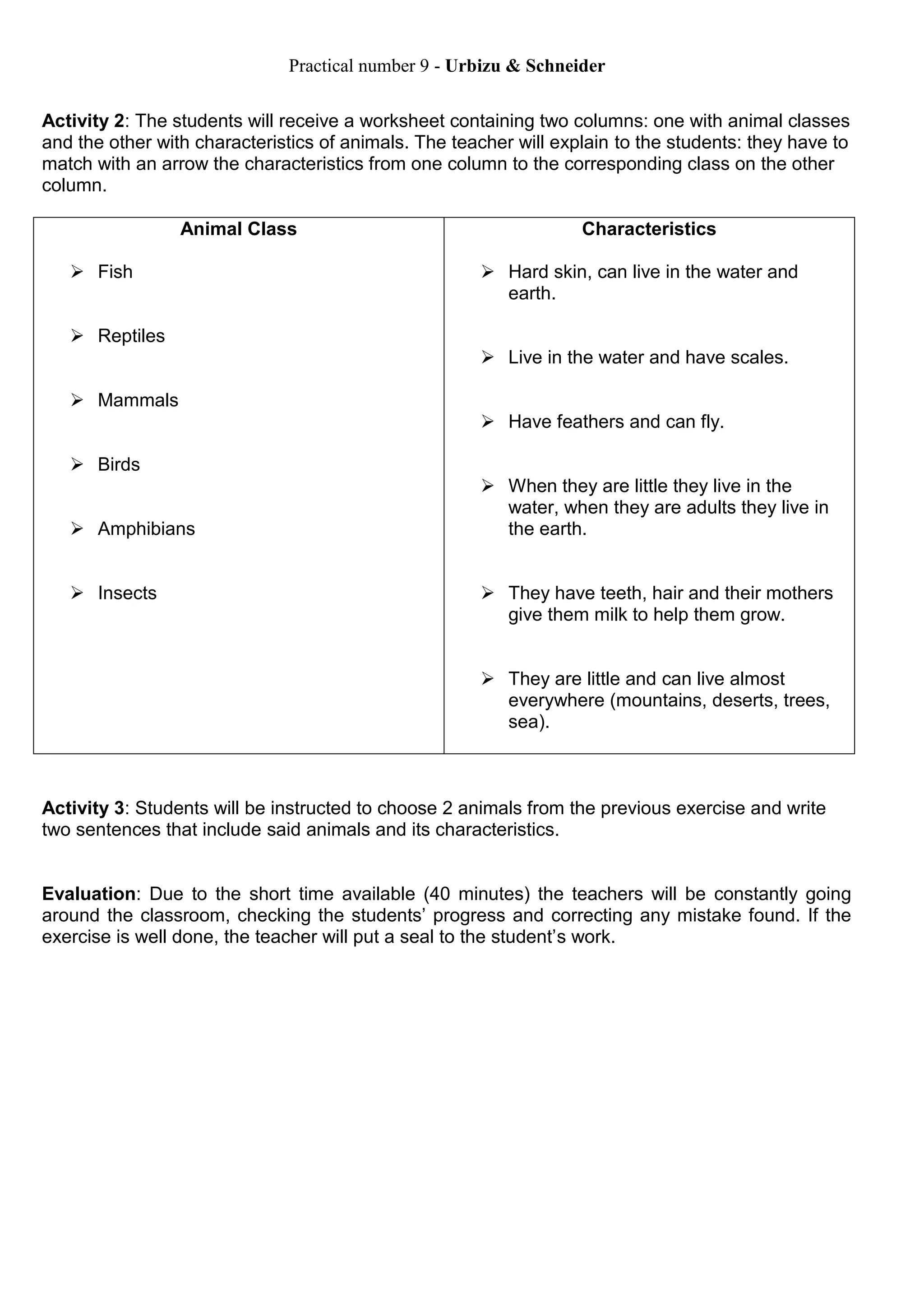 CLIL class - Animals | DOCX