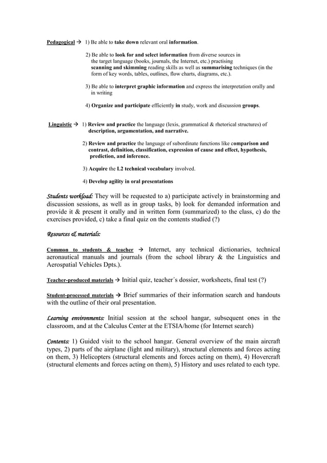 CLIL Didactic unit for Aerospatial Vehicles Dpt. | PDF
