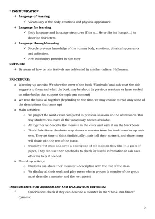 Clil lesson plan monsters | DOC