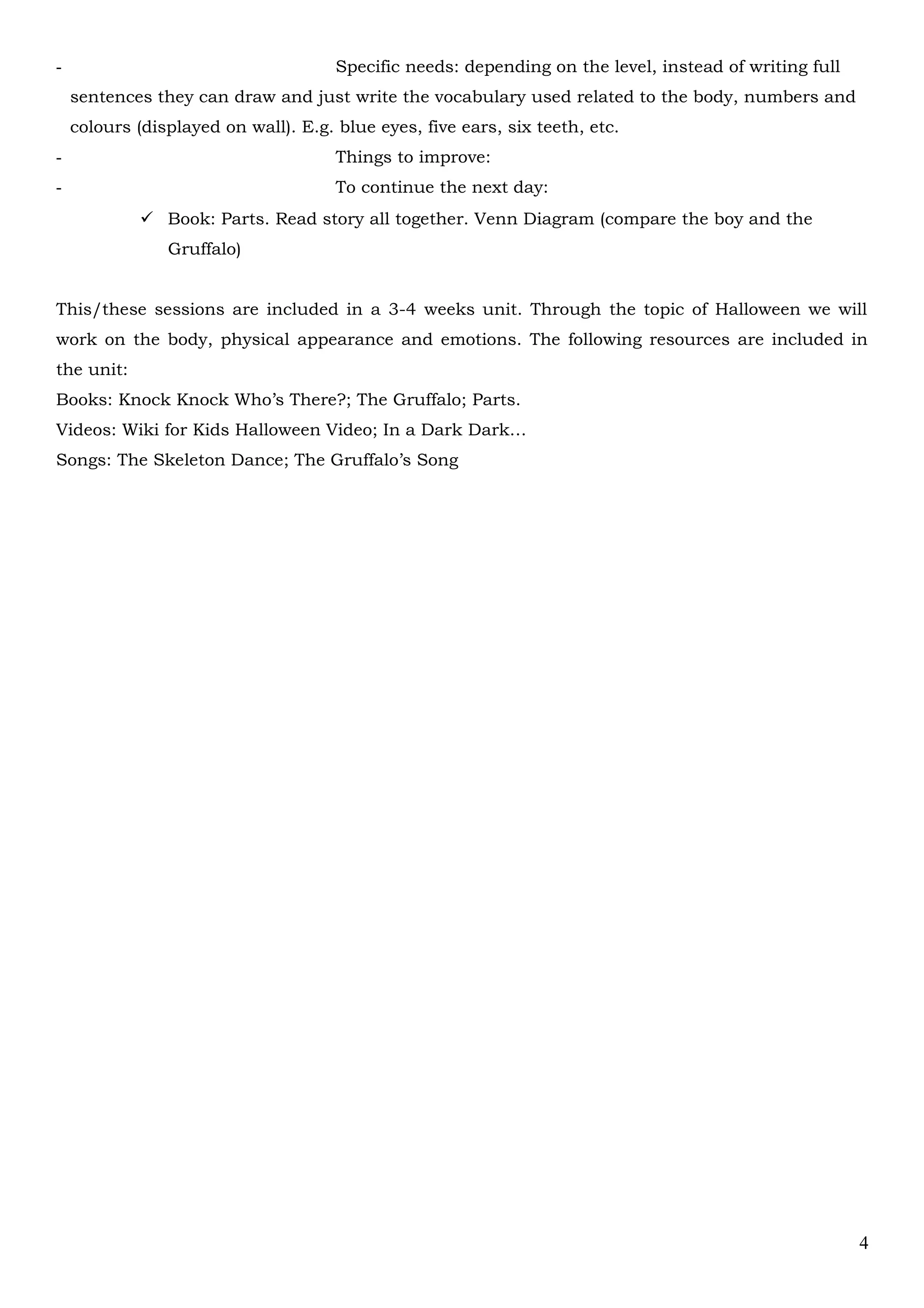 Clil lesson plan monsters | DOC