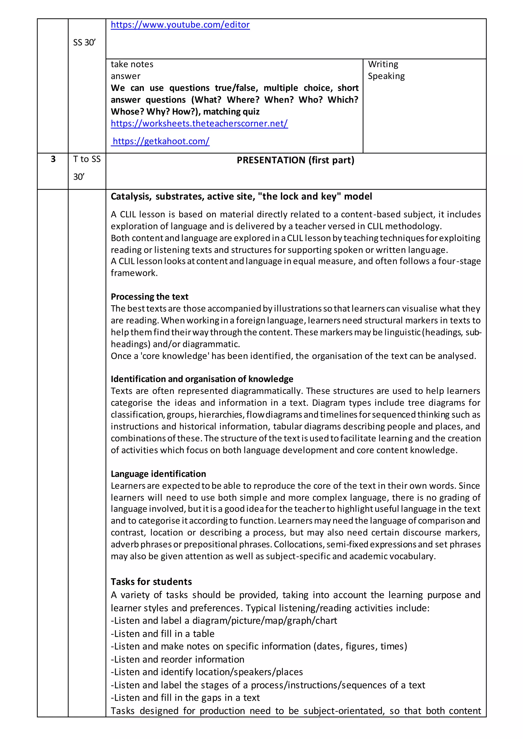 Clil lesson plan about enzymes (e lab for clil) Giuseppe Venturi ...