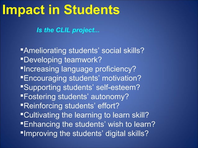 Clil Project: Impact, Diffusion, Sustainability | PPT