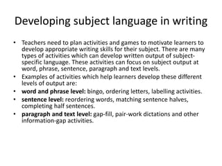 CLIL: Looking at language for teaching subject content | PPTX