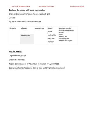 Nutrition unit - CLIL | PDF