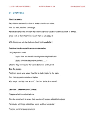 Nutrition unit - CLIL | PDF