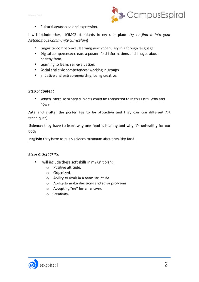 Clil unit plan | PDF | Healthy Cooking and Eating | Food & Drink