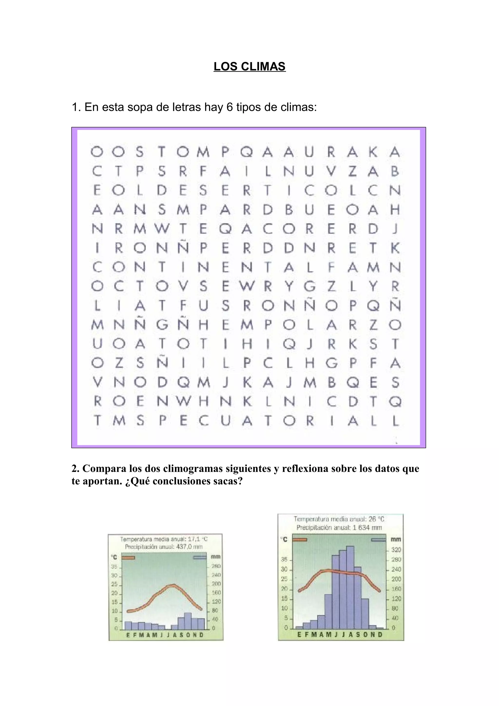 Sopa de letras sobre el Clima | DOC