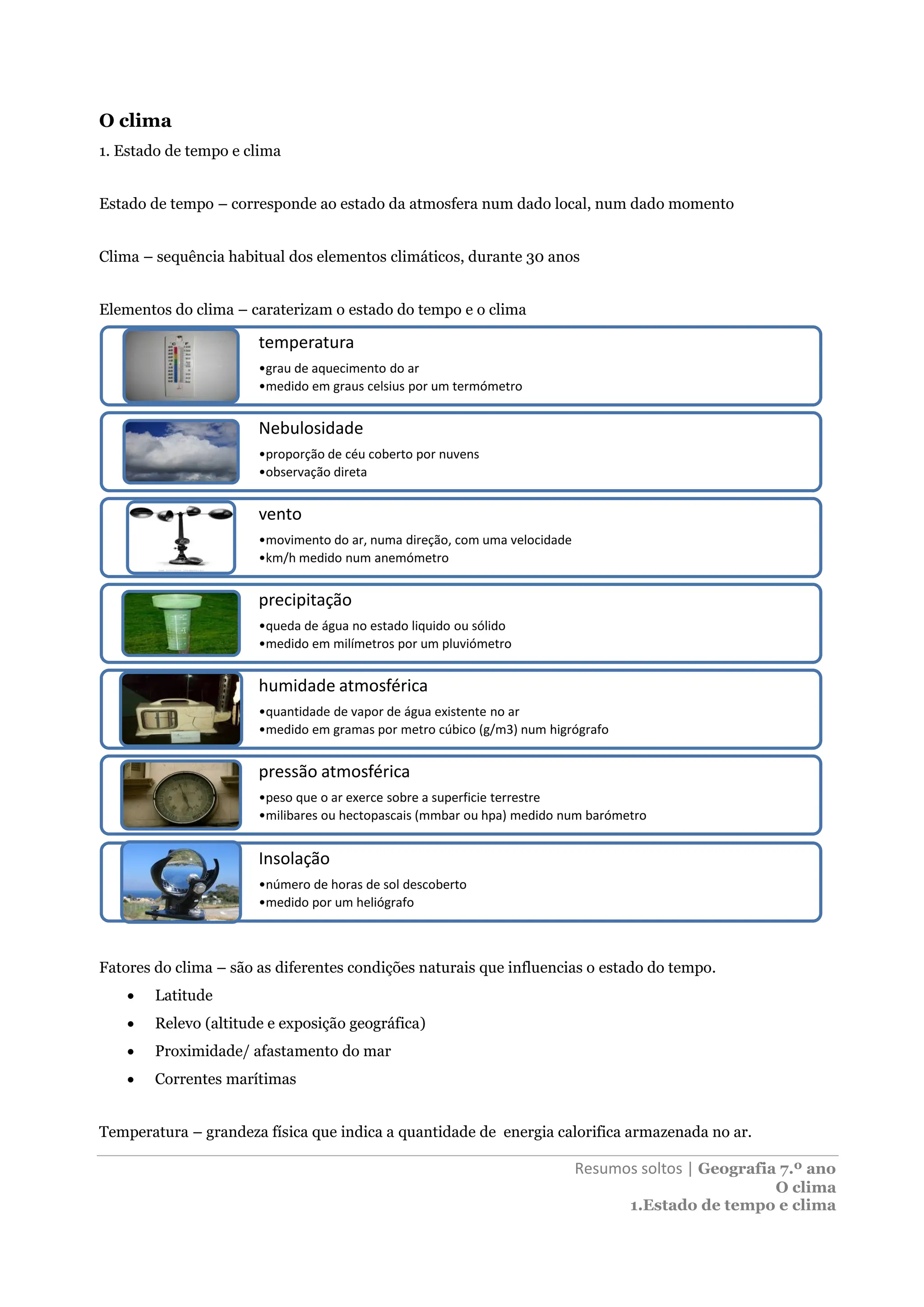 GEOGRAFIA 7 - O clima - Estado de tempo e clima | PDF