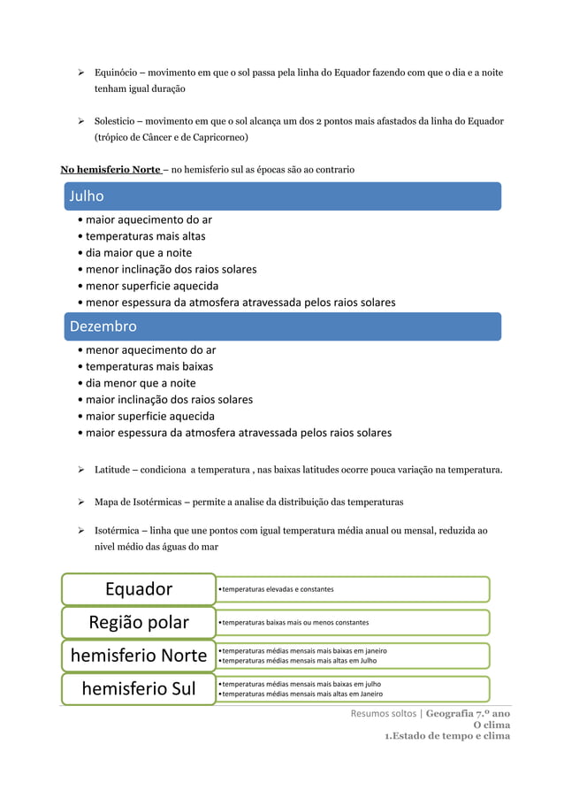 GEOGRAFIA 7 - O clima - Estado de tempo e clima | PDF | Geography | Science