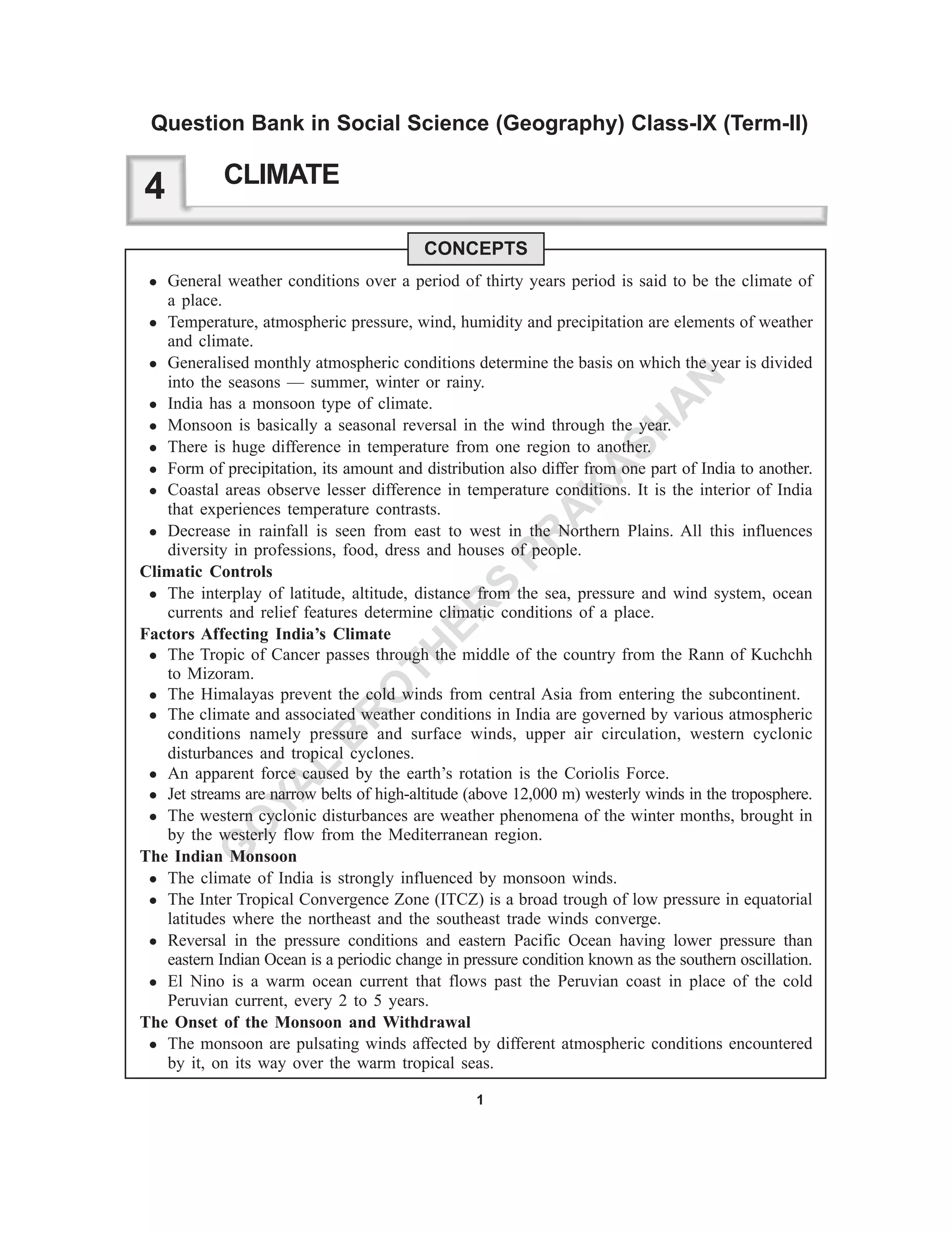 chapter climate~~ CLASS 9 | PDF