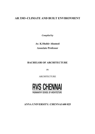 CLIMATE AND BUILT ENVIRONMENT ,Sem 3, B arch, Architecture, Anna ...