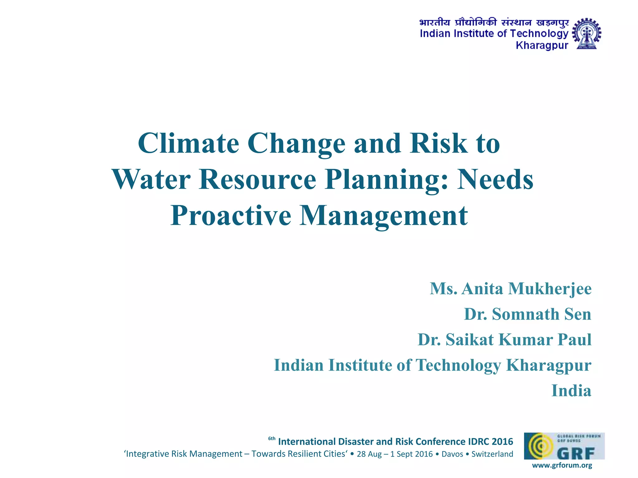 Climate Change and Risk to Water Resource Planning Proactive Management ...