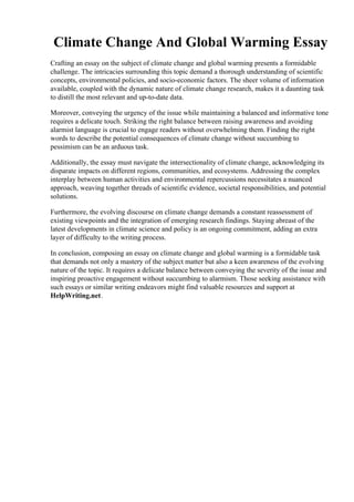 Climate Change And Global Warming Essay | PDF