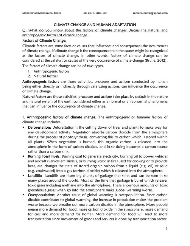 Climate Change and Human Adaptation | PDF