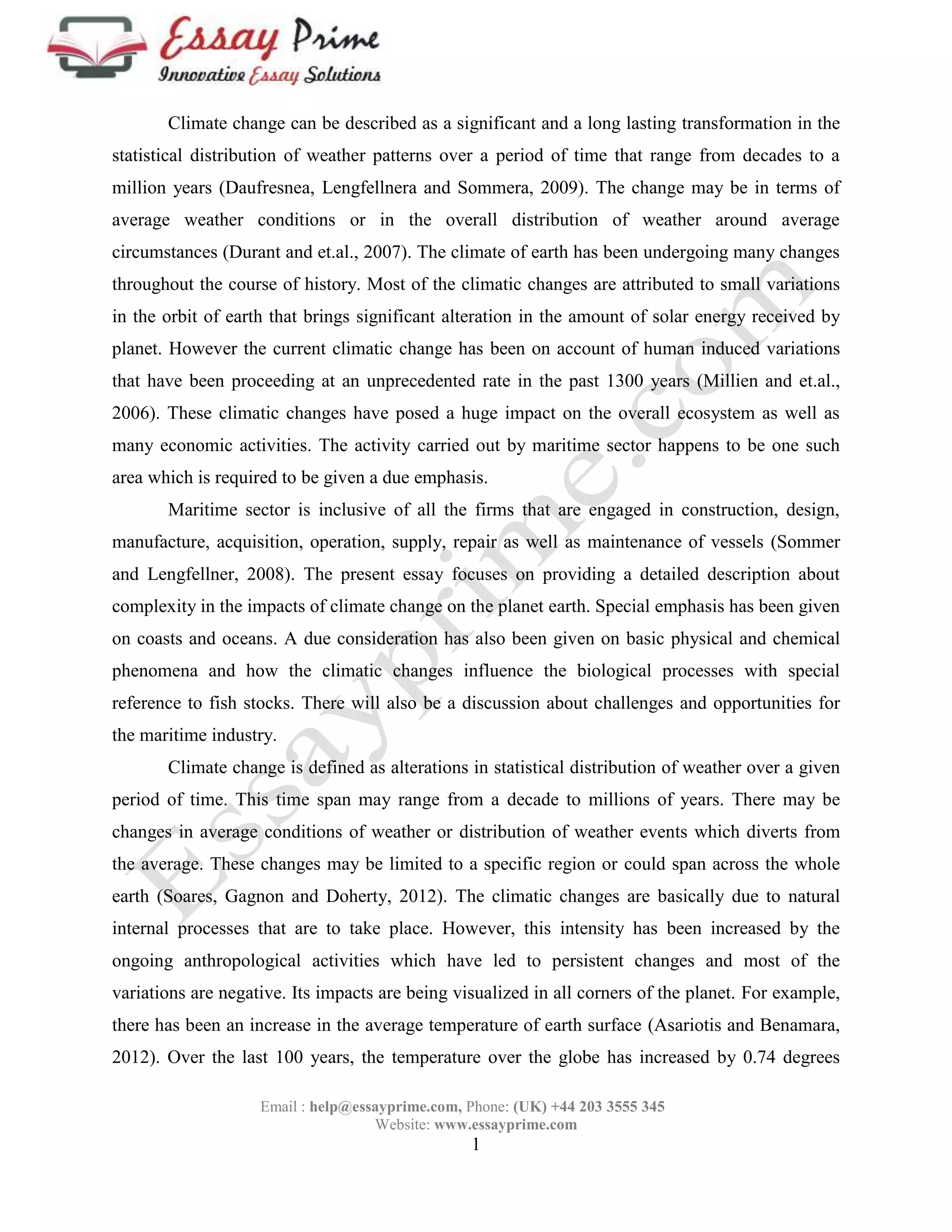 Climate Change and Maritime Sector Essay Sample | PDF