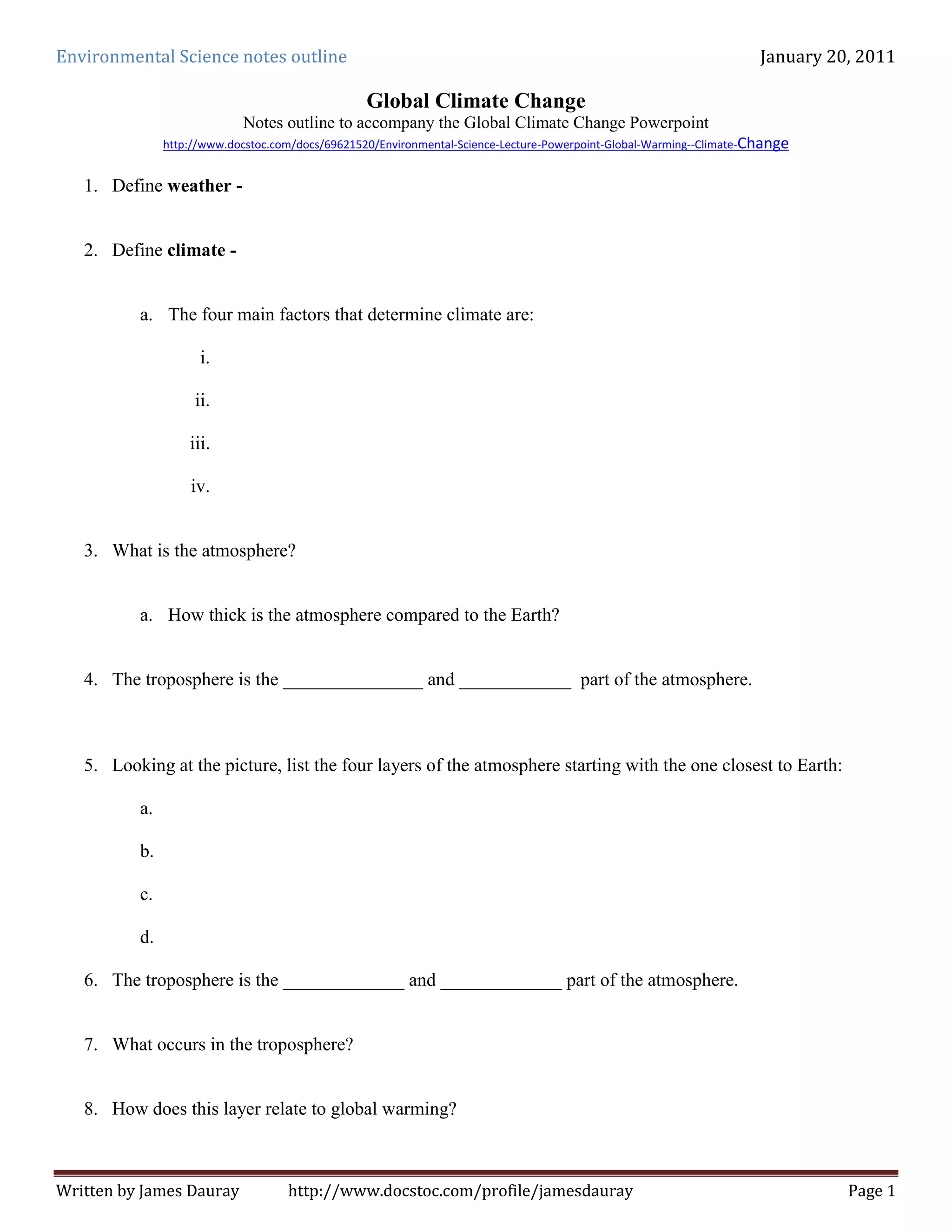 Climate change notes outline | DOCX | Weather | Science