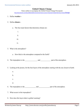 Climate change notes outline | DOCX | Weather | Science