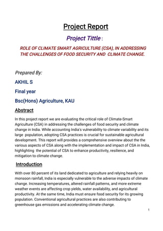 Role of Climate Smart Agriculture(CSA) in addressing challenges of Food ...