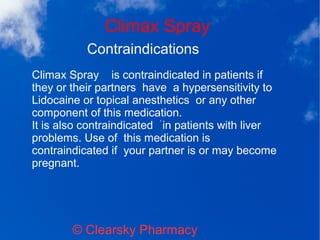 Climax Spray (Generic Lidocaine Spray) | ODP