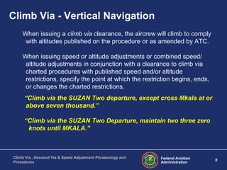 Climb via, descend via, and speed adjustment phraseology & procedures | PPT | Climbing | Extreme ...