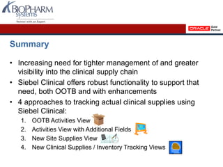 Clinical Supply Management with Siebel Clinical | PDF