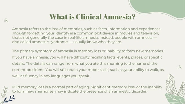 Clinical amnesia | PPT