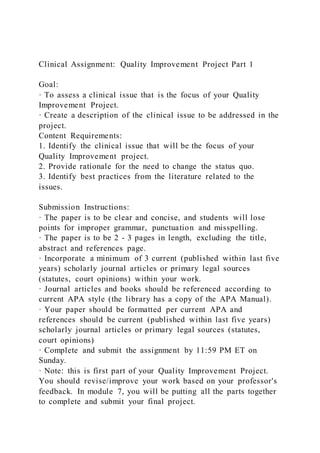 Clinical Assignment Quality Improvement Project Part 1Goal | PDF