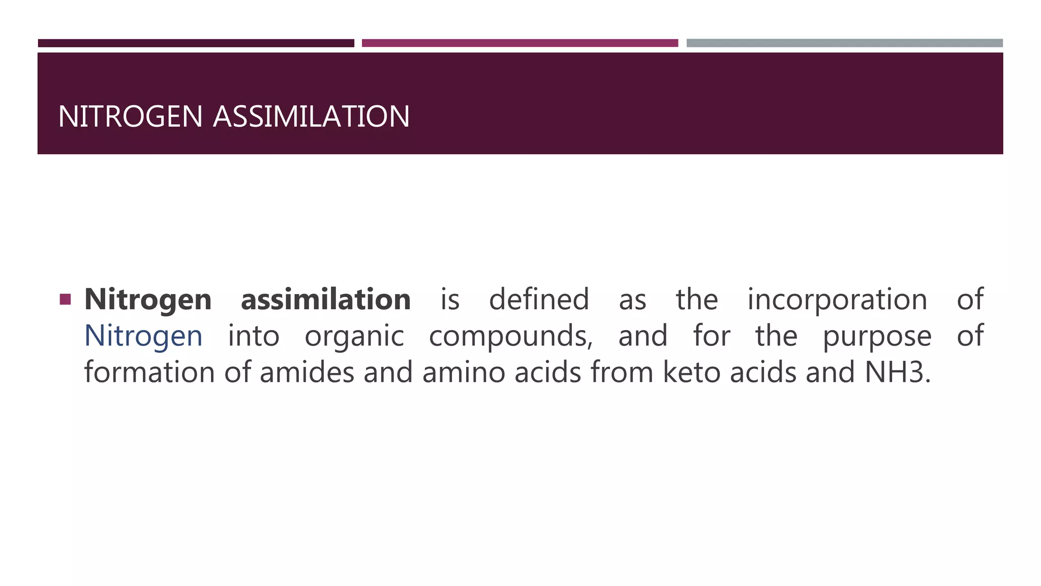 Assimilation of nitrogen with reference to ammonia, urea, uric acid ...