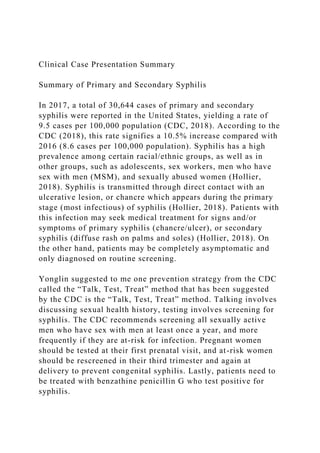 Clinical Case Presentation SummarySummary of Primary and Secon.docx