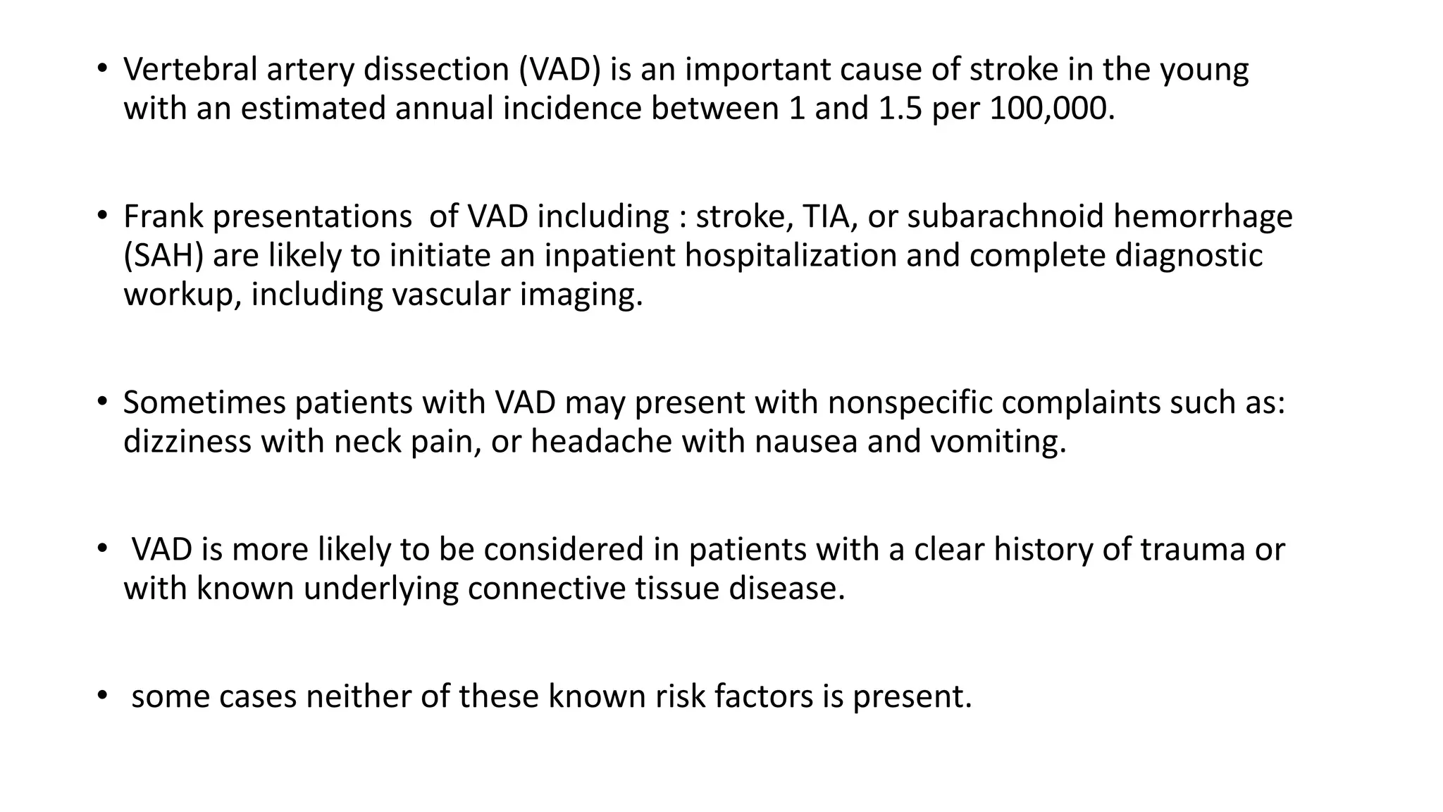 Clinical characteristics of symptomatic vertebral artery dissection | PPT