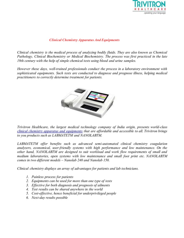 Clinical Chemistry Apparatus and Equipments | DOCX | Chemistry | Science