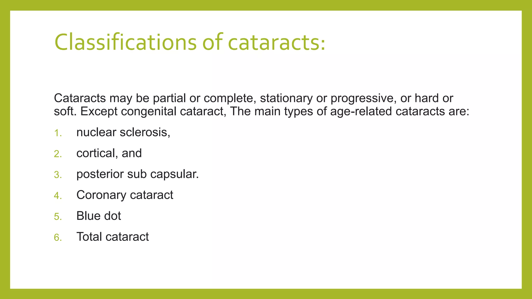 Clinical classification of cataracts : Mehedi , Jr. Optometrist | PPTX