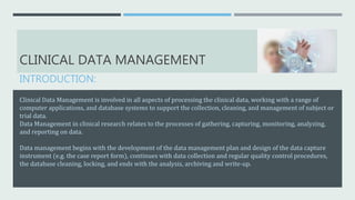 CLINICAL DATA MANAGEMENT.pptx | Databases | Computer Software and ...