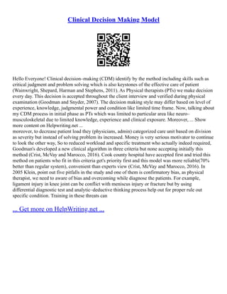 Clinical Decision-Making And Clinical Judgment Analysis | PDF