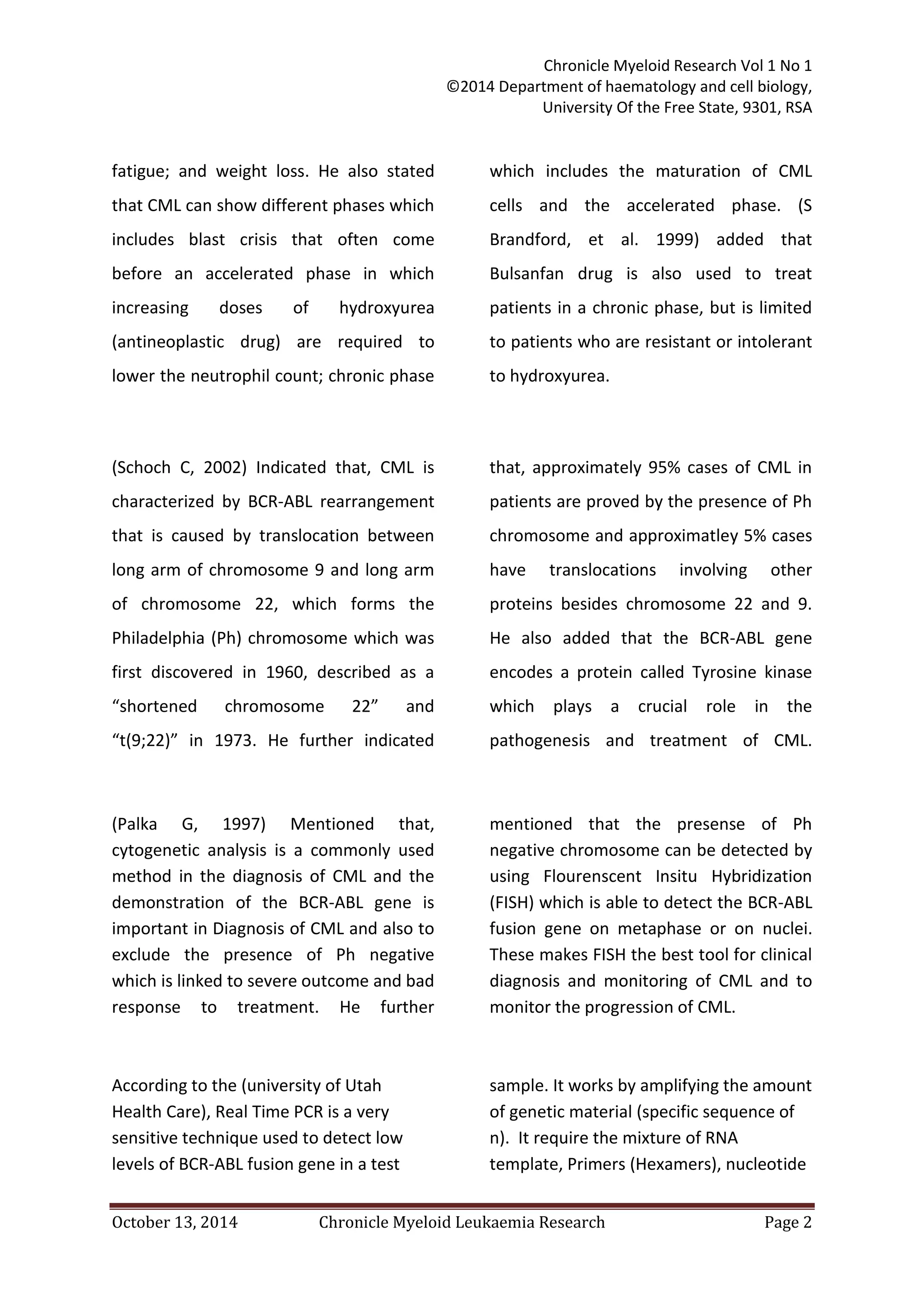Clinical diagnosis of chronic myeloid leukemia by real time polymerase ...